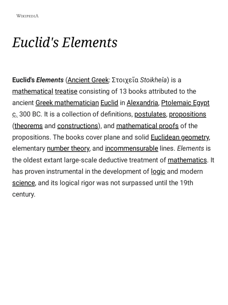 Euclid's Elements - Wikipedia | PDF | Axiom | Euclidean Geometry