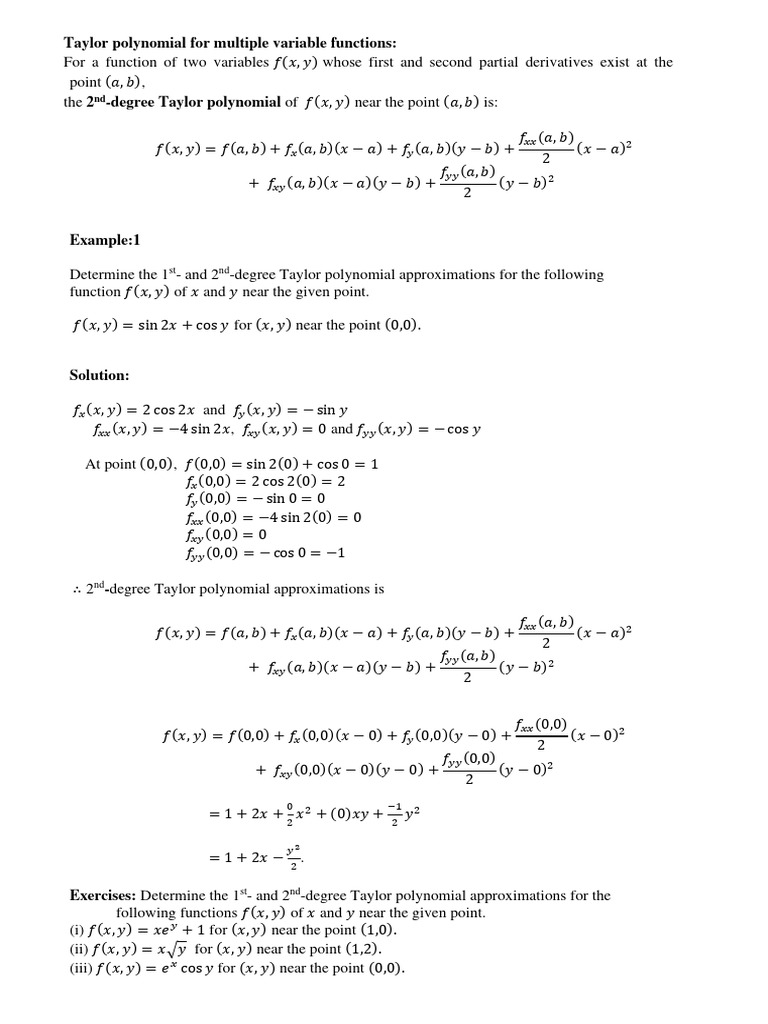 Taylor Series Multiple Variable Function | PDF | Polynomial | Derivative Taylor Series Multiple Variable Function | PDF | Polynomial | Derivative