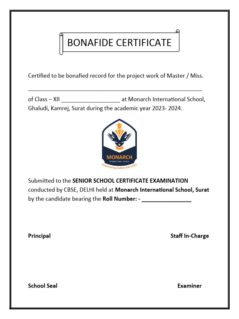 BONAFIDE CERTIFICATE | PDF
