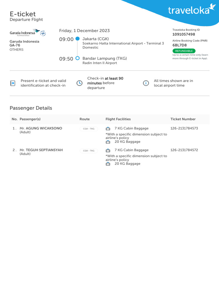 CGK 6BL7D8 TKG Flight - Originating | Download Free PDF | Service Industries | Aviation