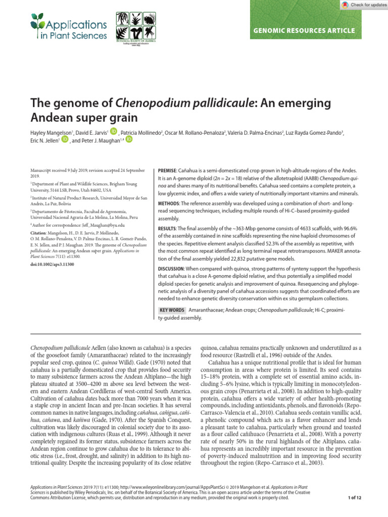 Appl Plant Sci - 2019 - Mangelson - The Genome of Chenopodium ...