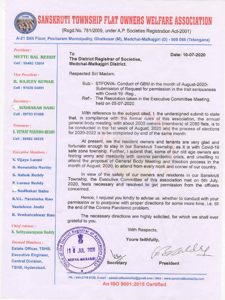 Registrar of Societies Letter | PDF