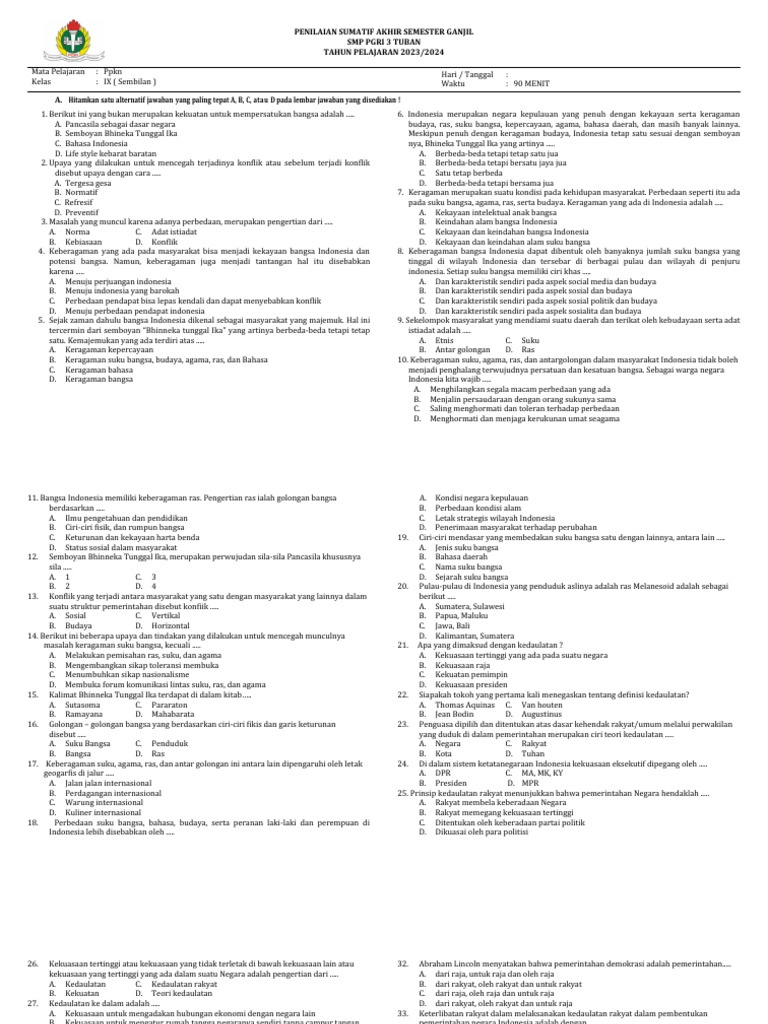 Soal Psas PPKN Kls 9 | PDF