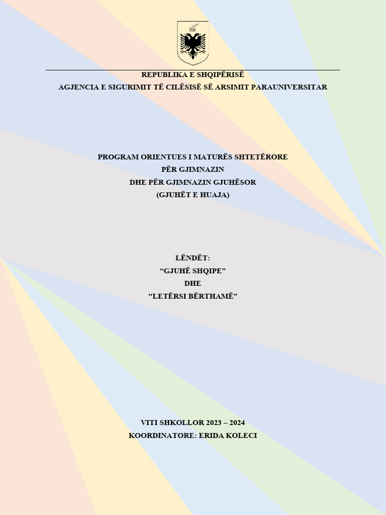 Gjuhe Shqipe Dhe Letersi Gjimnaz Dhe Gjuhet e Huaja 2024 1 1 | PDF