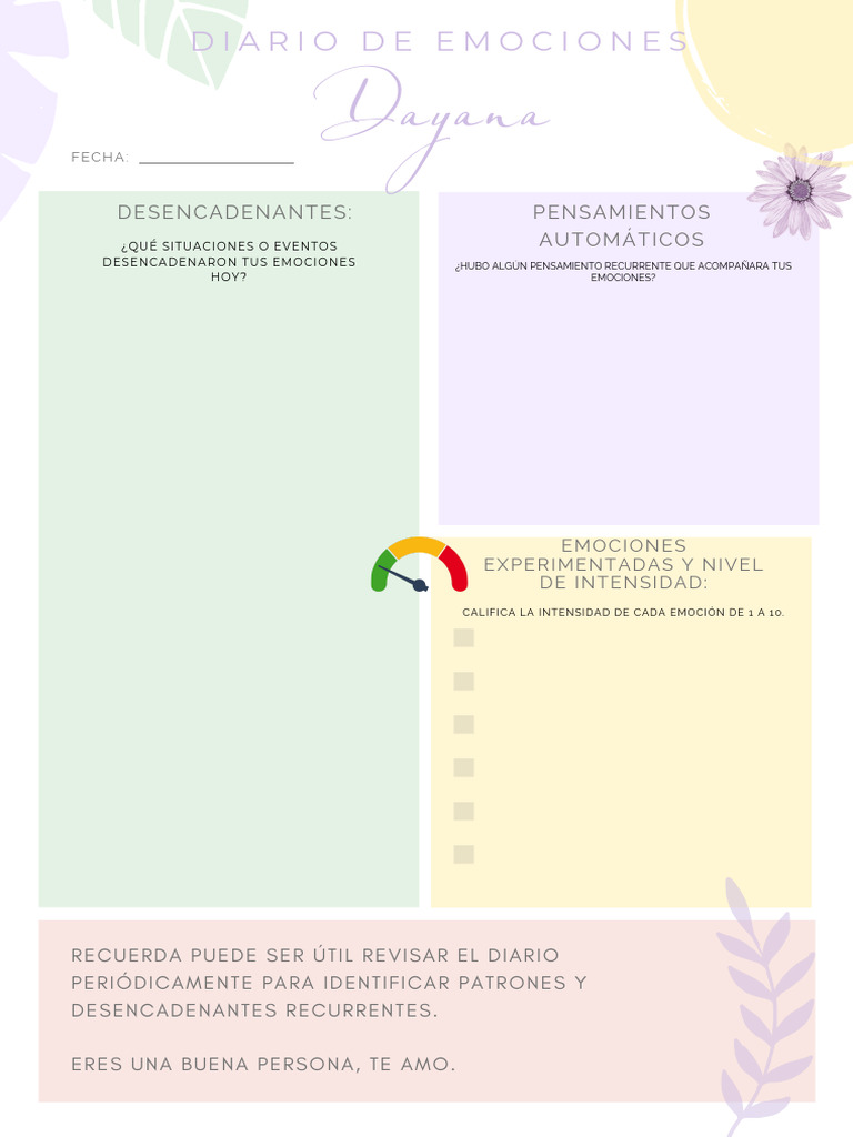 Imprimir Diario de Emociones Daya | PDF | Las emociones | Empatía
