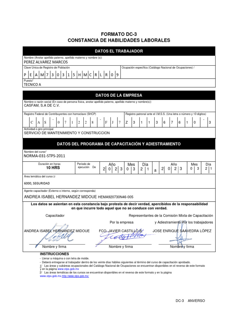 DC-3 Norma-031-Stps-2011 Perez Alvarez Marcos | PDF