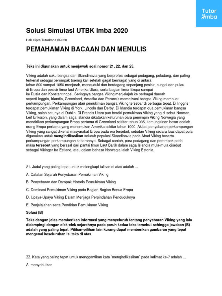 A-0572 PBM Soal Dan Pembahasan Kunjaw TPS Pem. Bacaan Dan Menulis UTBK ...