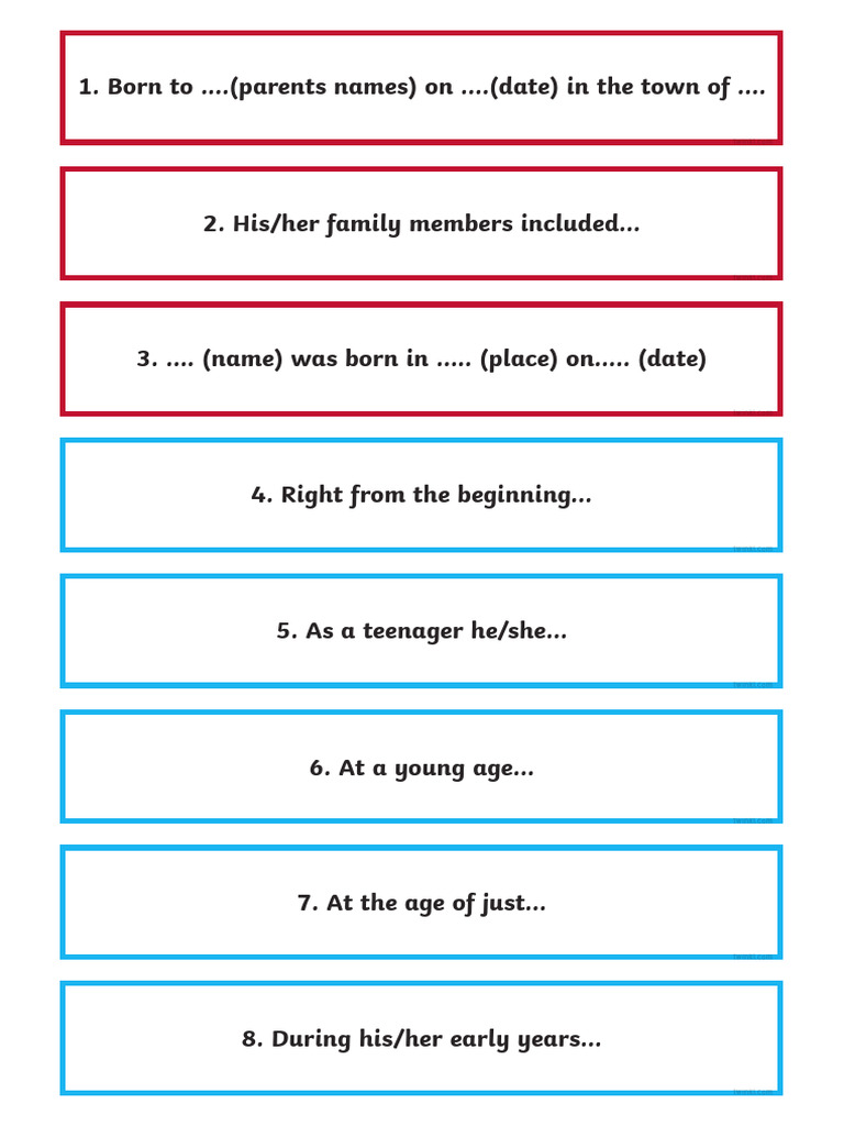 Biography Writing Sentence Starters | PDF