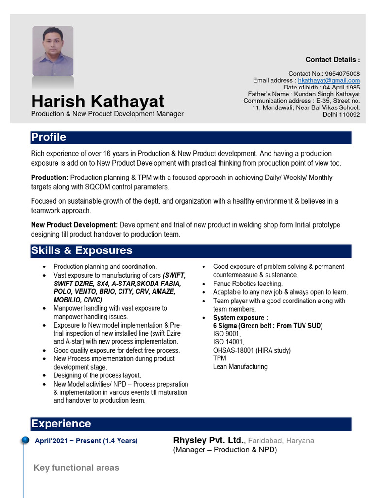 NPD Manager Resume: Harish Kathayat | PDF | New Product Development ...