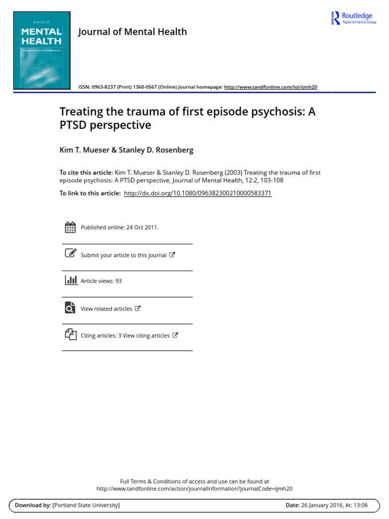 Treating The Trauma of First Episode Psychosis | PDF | Psychosis ...