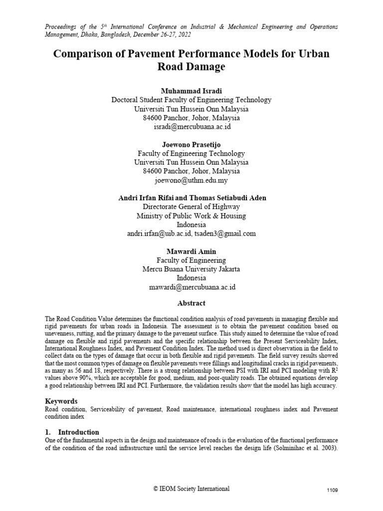 Comparison of Pavement Performance Models For Urban Road Damage | PDF ...
