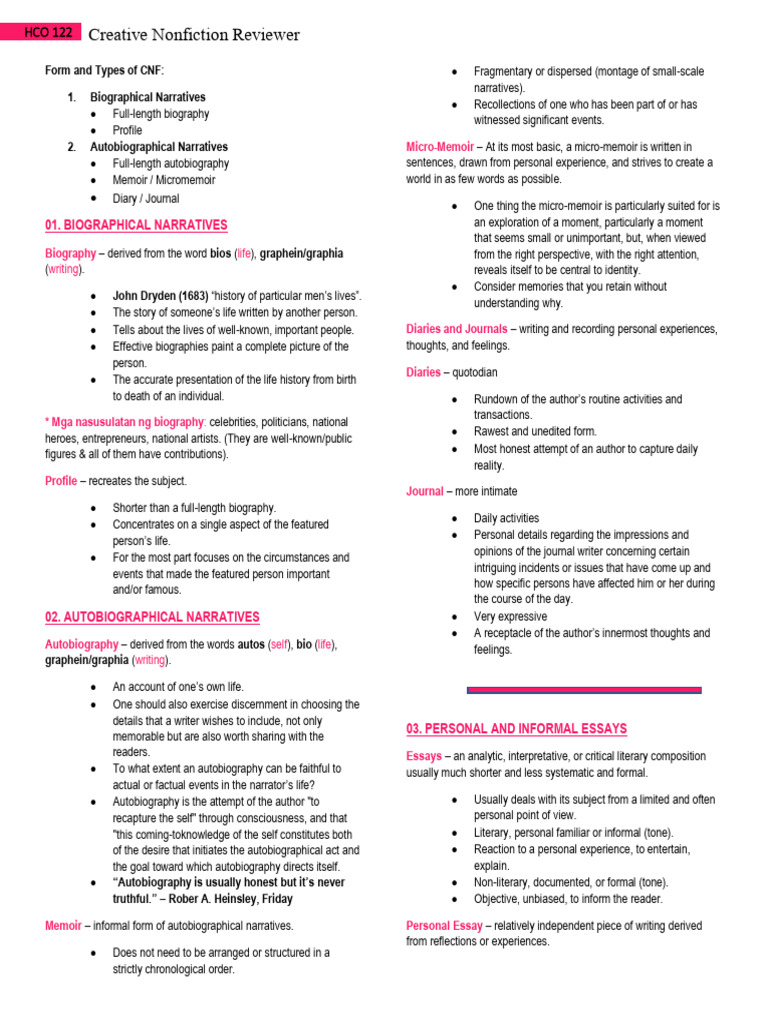 CNF Reviewer 4th Quarter | PDF | Narration | Essays