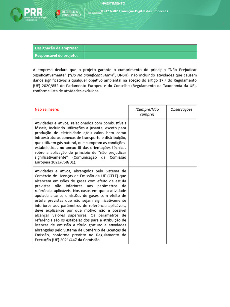 Checklist DNSH | PDF | Desperdício | Ambiente natural