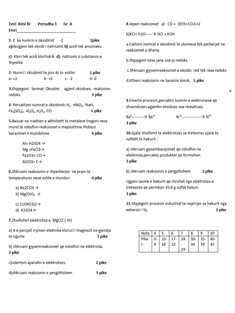 Test Kimi KL XI Semestri I Pare | PDF