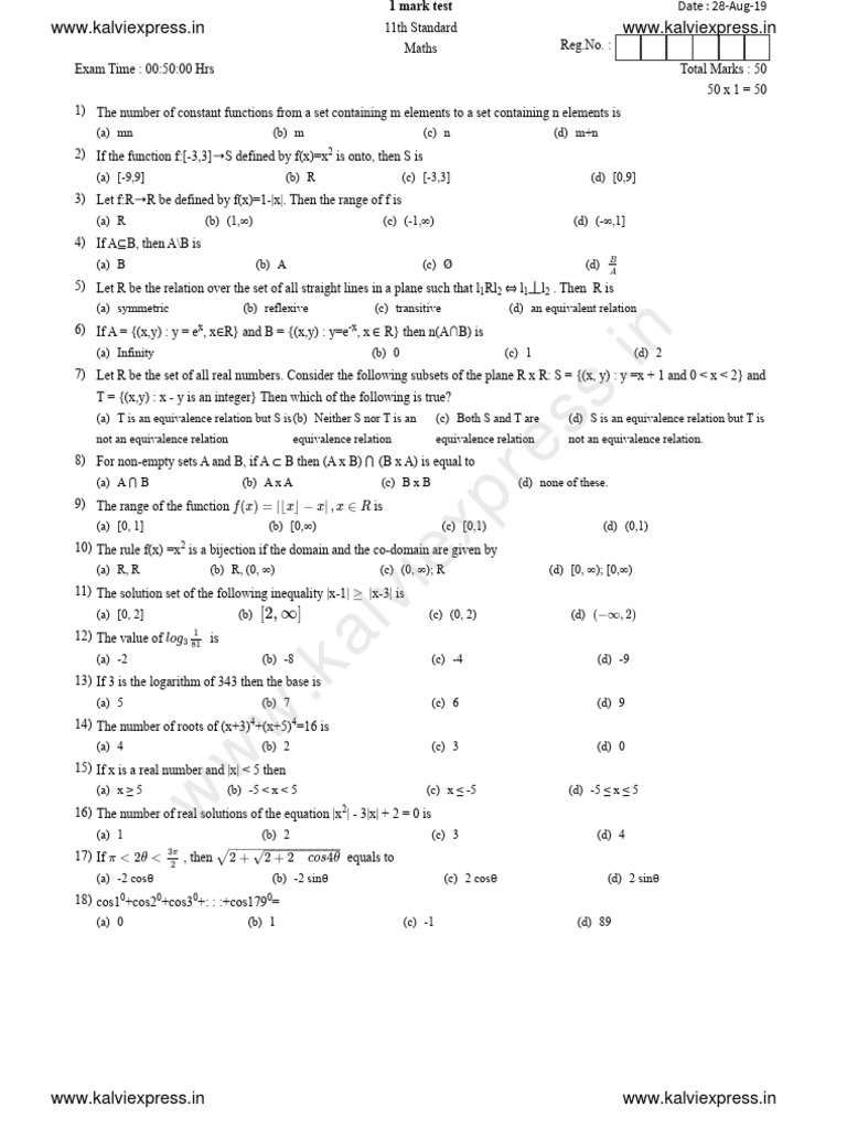 11 Maths One Mark - Kalviexpress | PDF | Line (Geometry) | Algebra