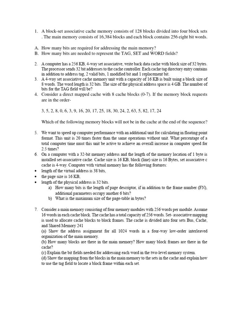 Numerical Questions | PDF | Cpu Cache | Cache (Computing)
