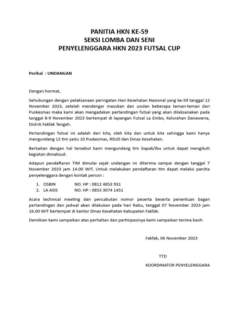 Undangan HKN 2023 Futsal Cup Fakfak | PDF