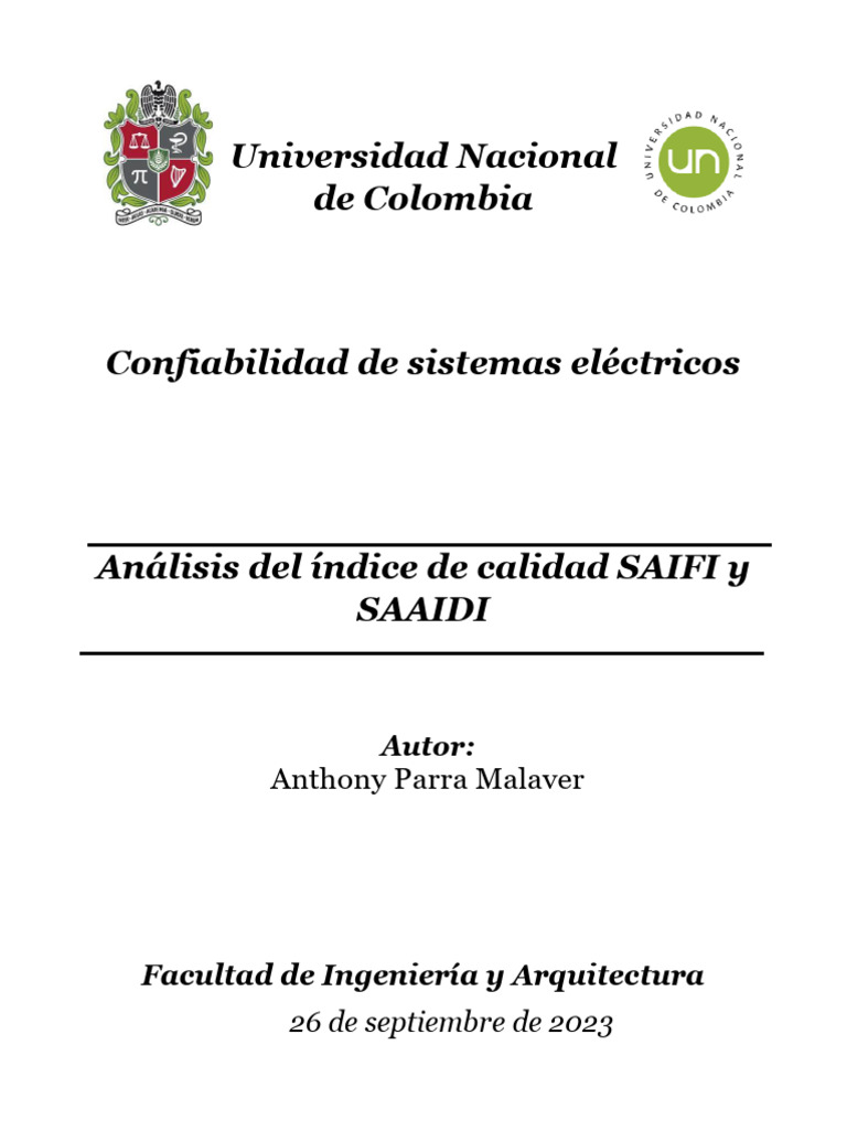 Analisis Indices de Calidad SAIFI y SAIDI - Anthony Parra Malaver | PDF ...