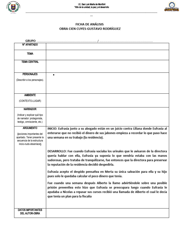 FICHA ANÁLISIS - OBRA CIEN CUYES | PDF