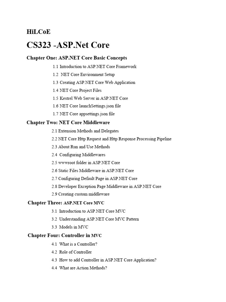 Core Course Outline | PDF | Active Server Pages | Model–View–Controller