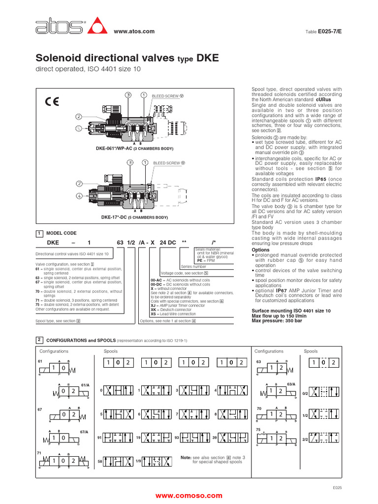 ATOS Comoso DKE Solenoid Valve | PDF | Alternating Current | Direct Current