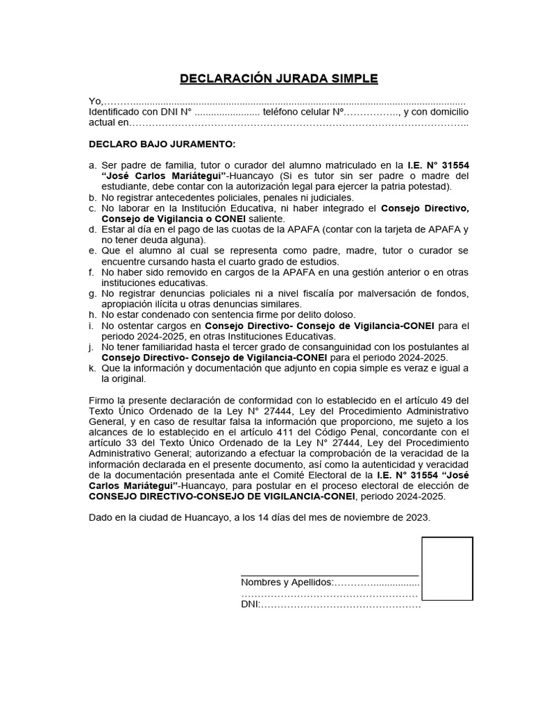 Declaración Jurada Apafa | PDF | Gobierno | Justicia