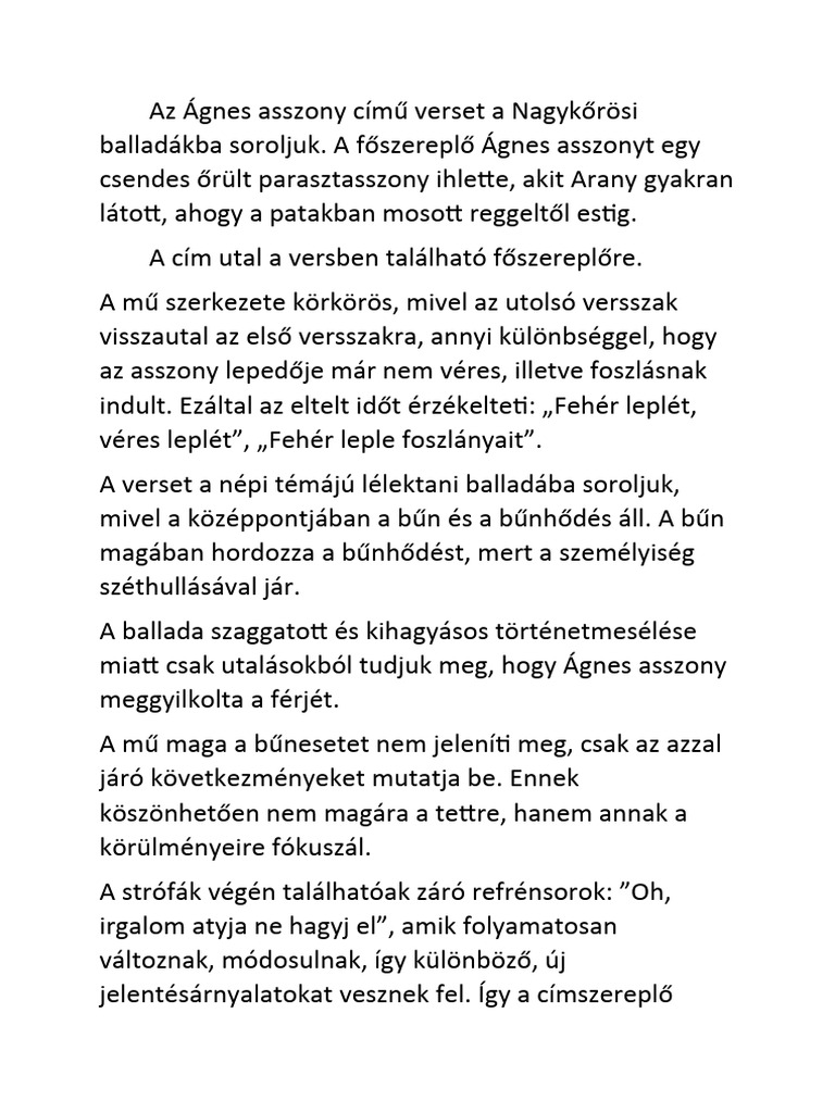 Ágnes Asszony Elemzése | PDF