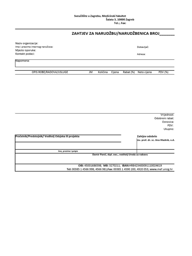 Obrazac Zahtjev Za Narudzbu | PDF
