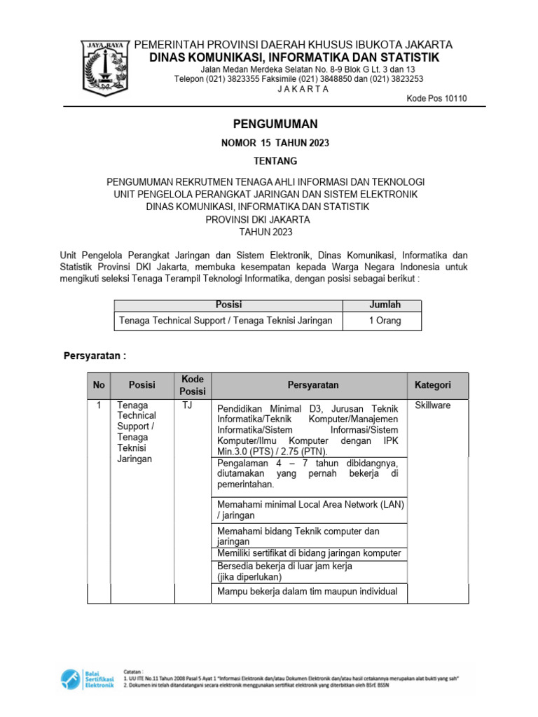 PENGUMUMAN REKRUTMEN TENAGA AHLI - UP PJSE 2023 - Signed | PDF