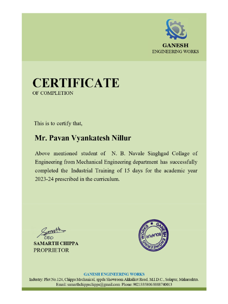 pavan certificate | PDF