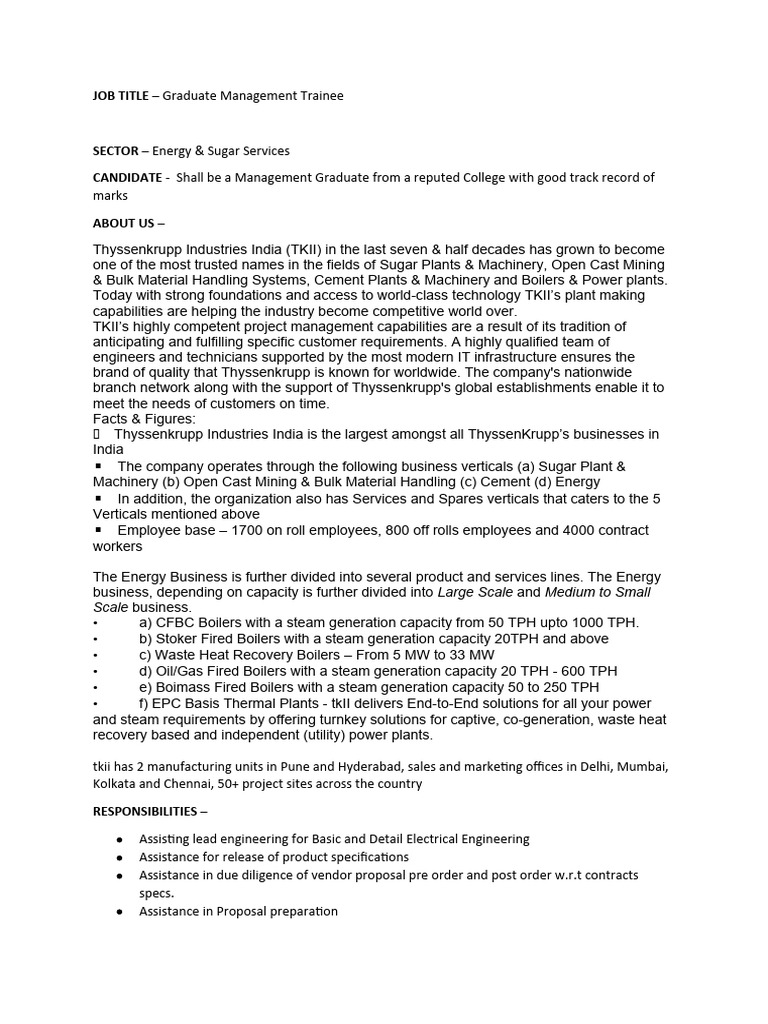 JD-Management Trainee - Services | PDF | Boiler | Cogeneration