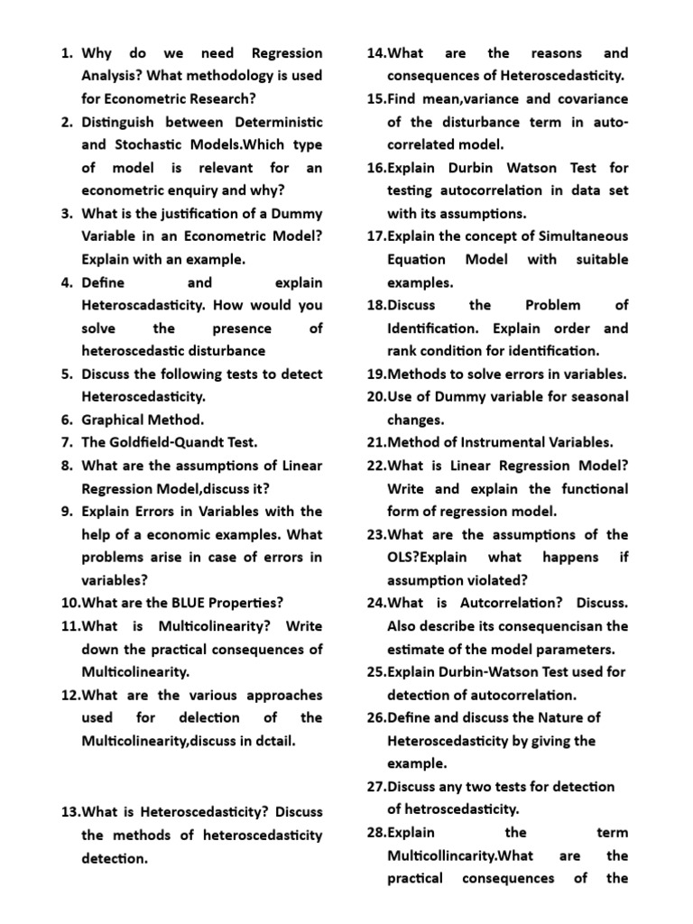 Econometrics Final Paper Question | PDF | Econometrics | Regression ... Econometrics Final Paper Question | PDF | Econometrics | Regression ...