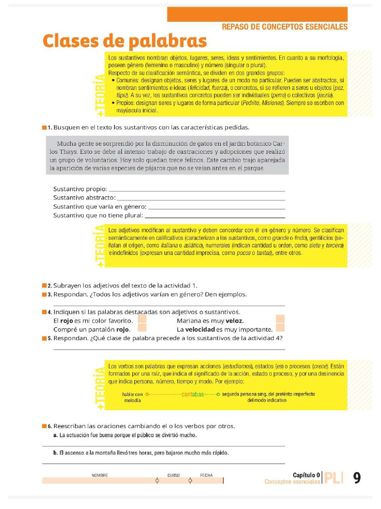 Practico Clases de Palabras 1ero Curso | PDF