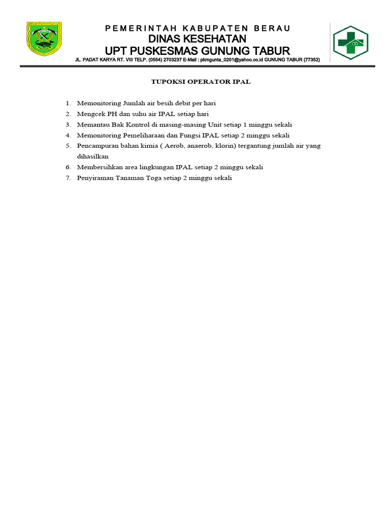 Tupoksi Operator Ipal | PDF