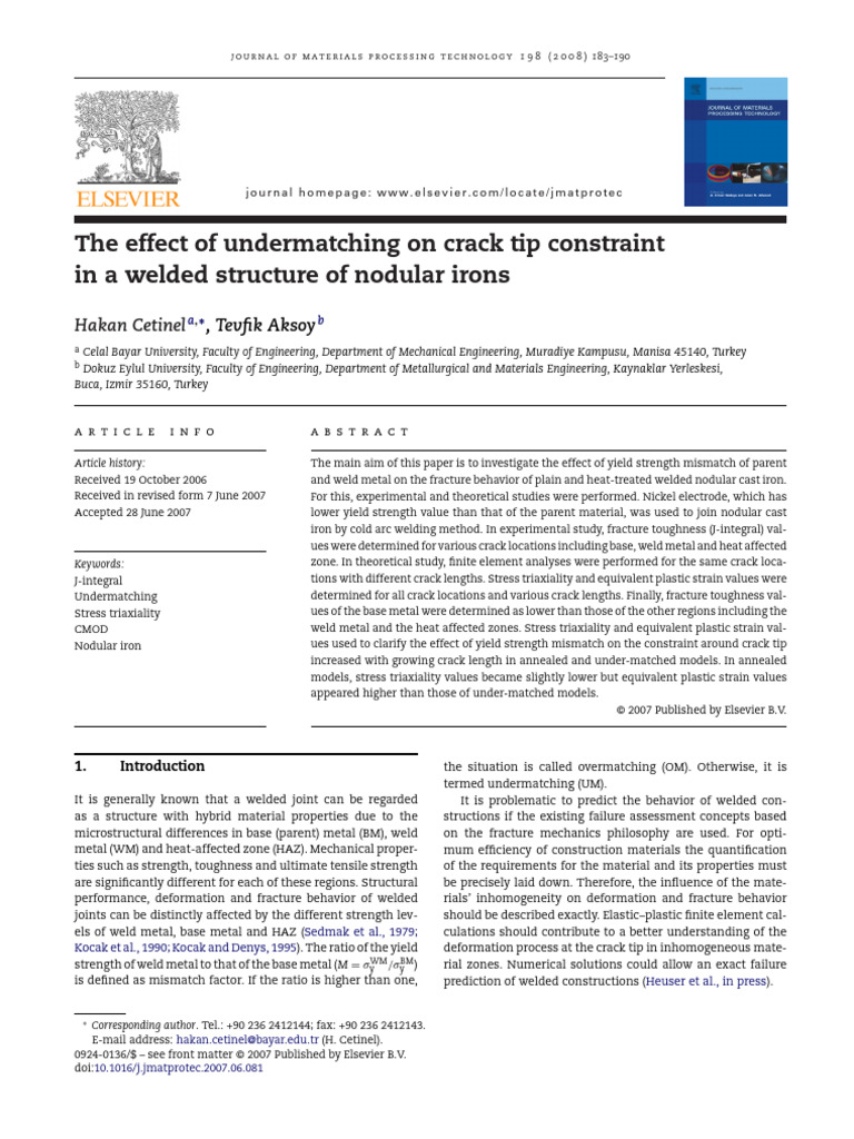 Effect Of Undermatching Of Crack Tip Constraint Nodular Irons Pdf Fracture Deformation