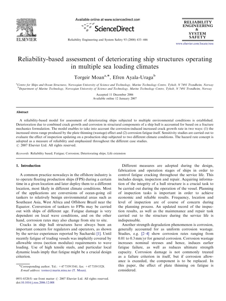 Reliability-Based Assessment of Deteriorating Ship Structures Operating in Multiple Sea Loading ...