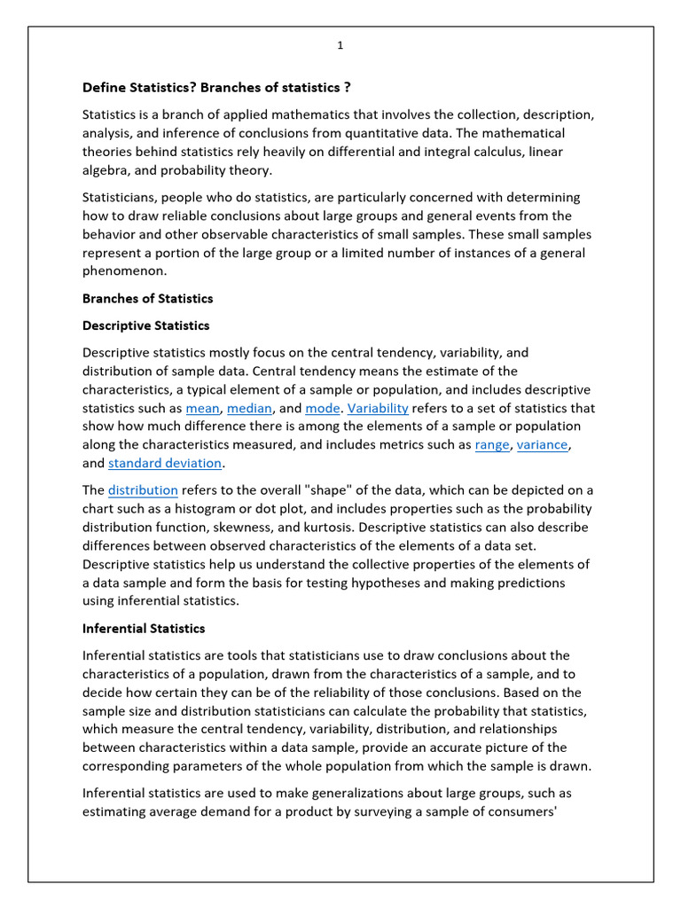 Define Statistics | PDF | Statistics | Variance