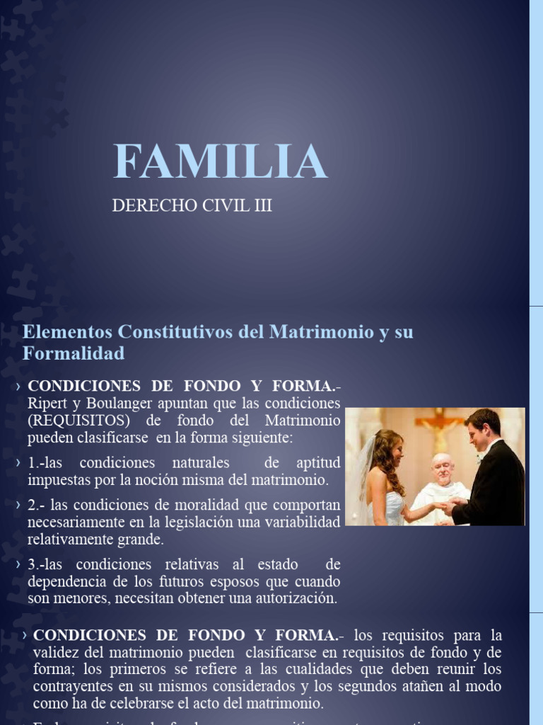 Elementos Constitutivos Del Matrimonio y Su Formalidad, FAMILIA III ...
