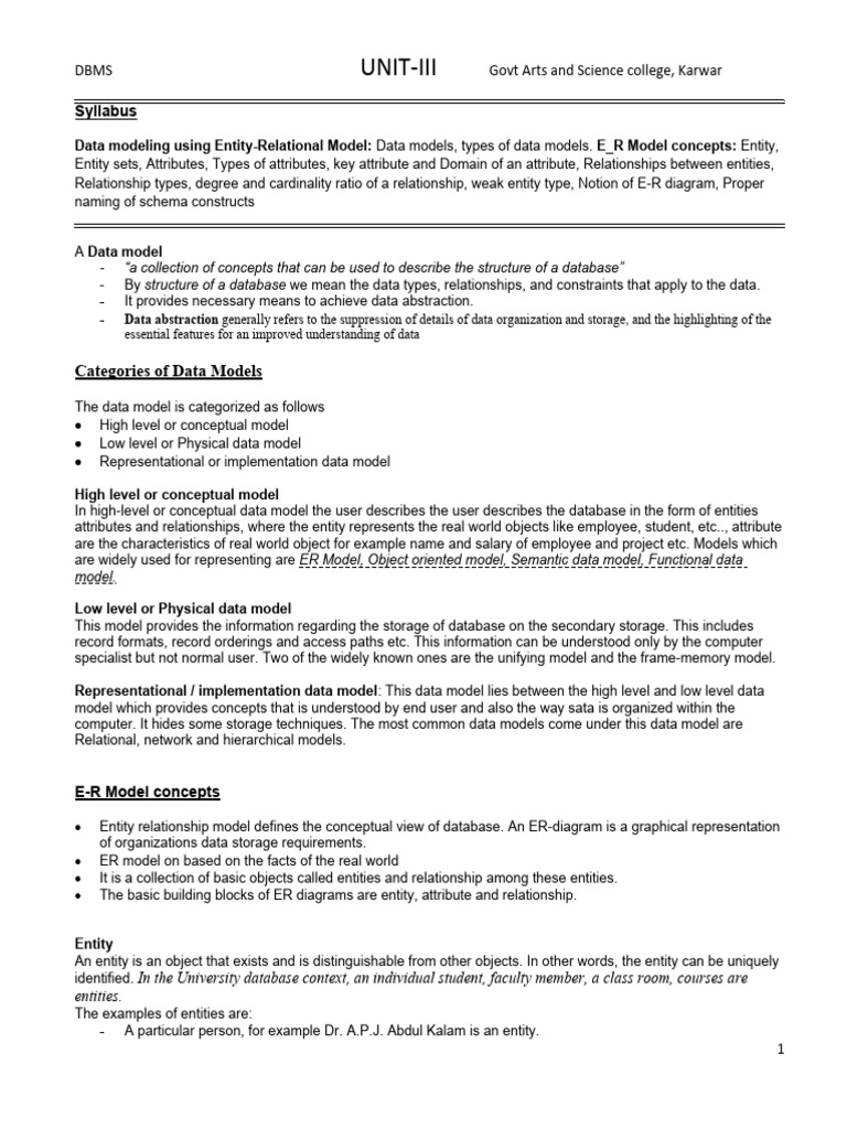Unit III Dbms | PDF | Data Model | Conceptual Model