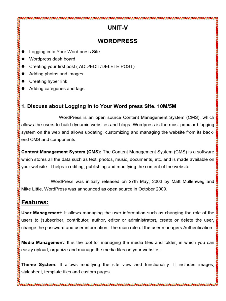 Wordpress Notes | PDF | Hyperlink | Word Press