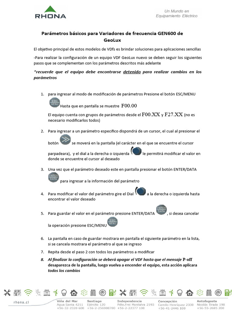 Parametros VDF Basicos Geolux GEN600 v1.2 | PDF | Frecuencia | Aceleración