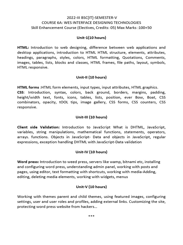 Iii BSC Widt - I Unit | PDF | Html | Html Element