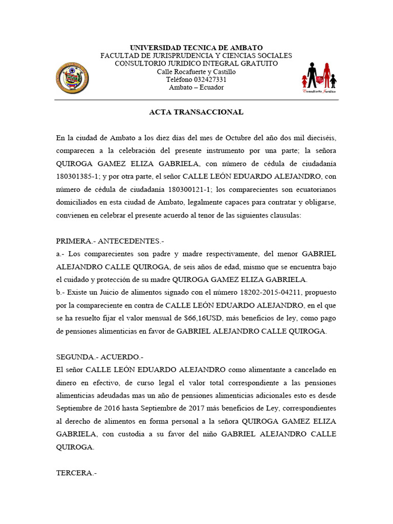 Acta Transaccional | PDF | Derecho
