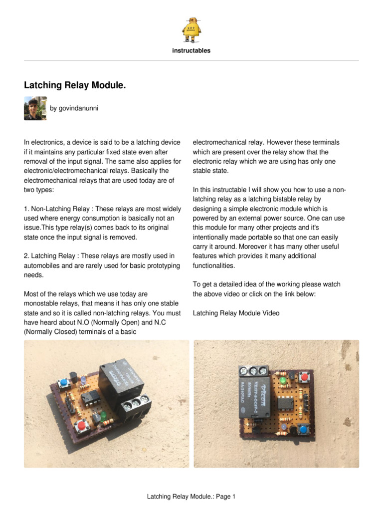 Latching Relay Module | Download Free PDF | Relay | Electronic Circuits