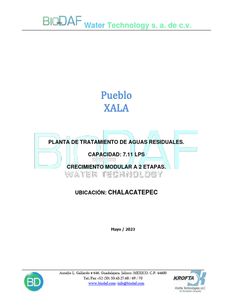 MEMORIA DESCRIPTIVA PTAR XALA BOH 7.11 LPS BIO DAF (1) | PDF | Agua ...