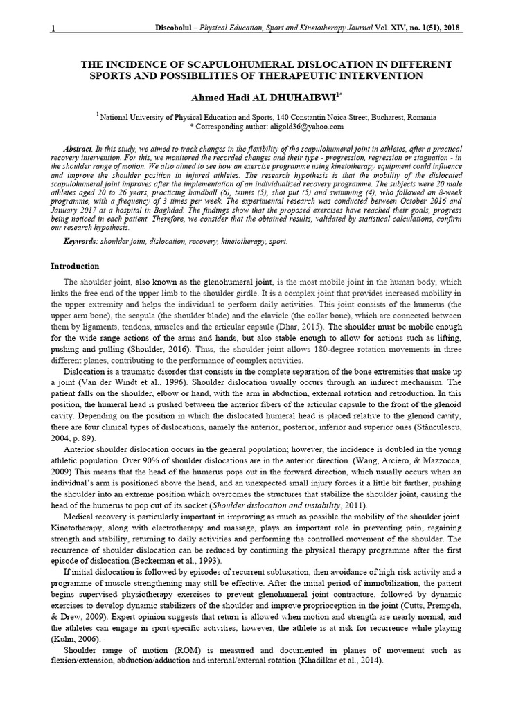 Discobolul XIV 151 2018 | PDF | P Value | Shoulder