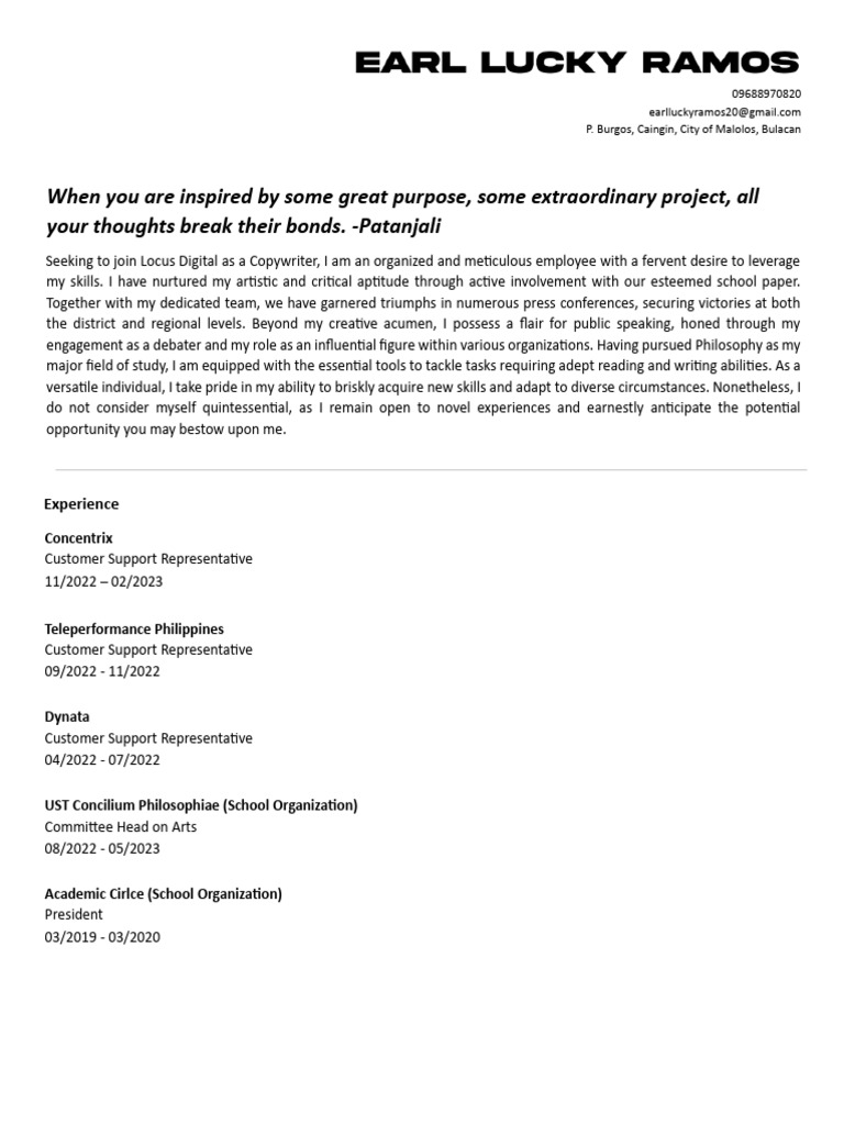 Ramos, Earl Lucky P. - Resume | PDF | Business