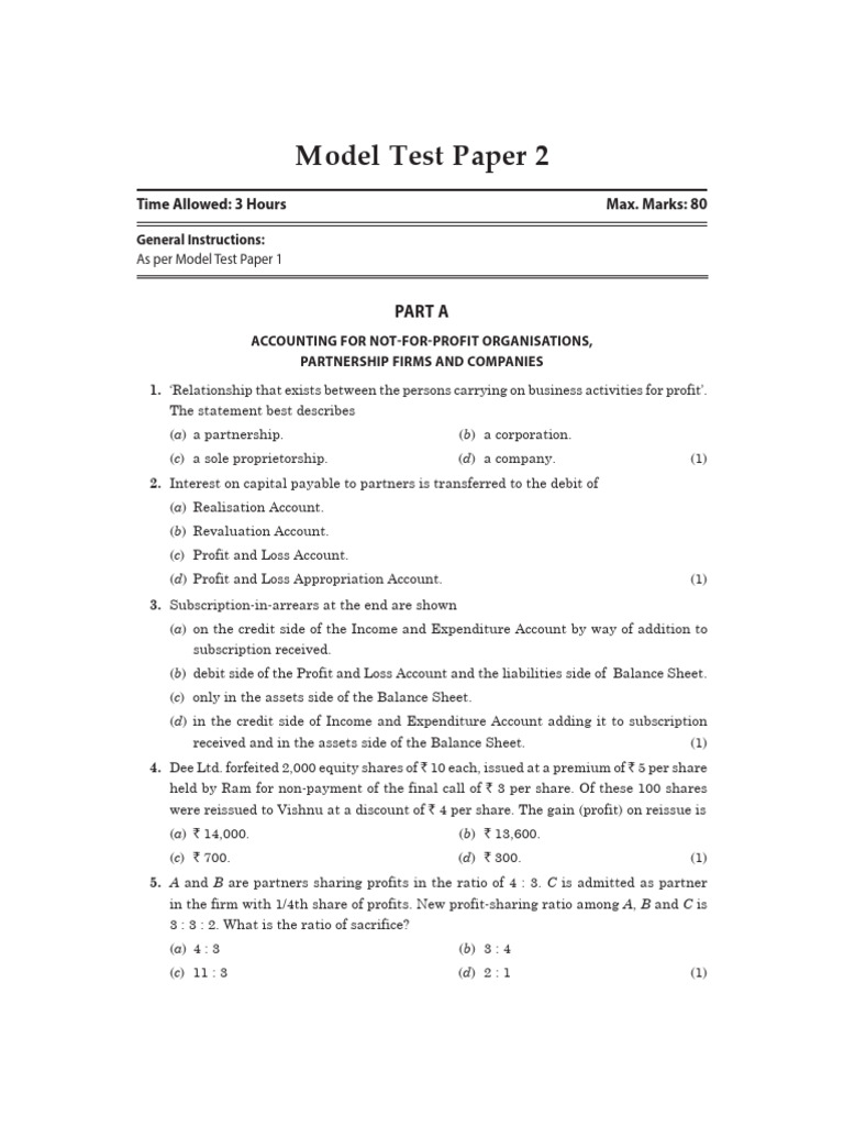 Model Test Paper-2 | PDF | Balance Sheet | Debits And Credits