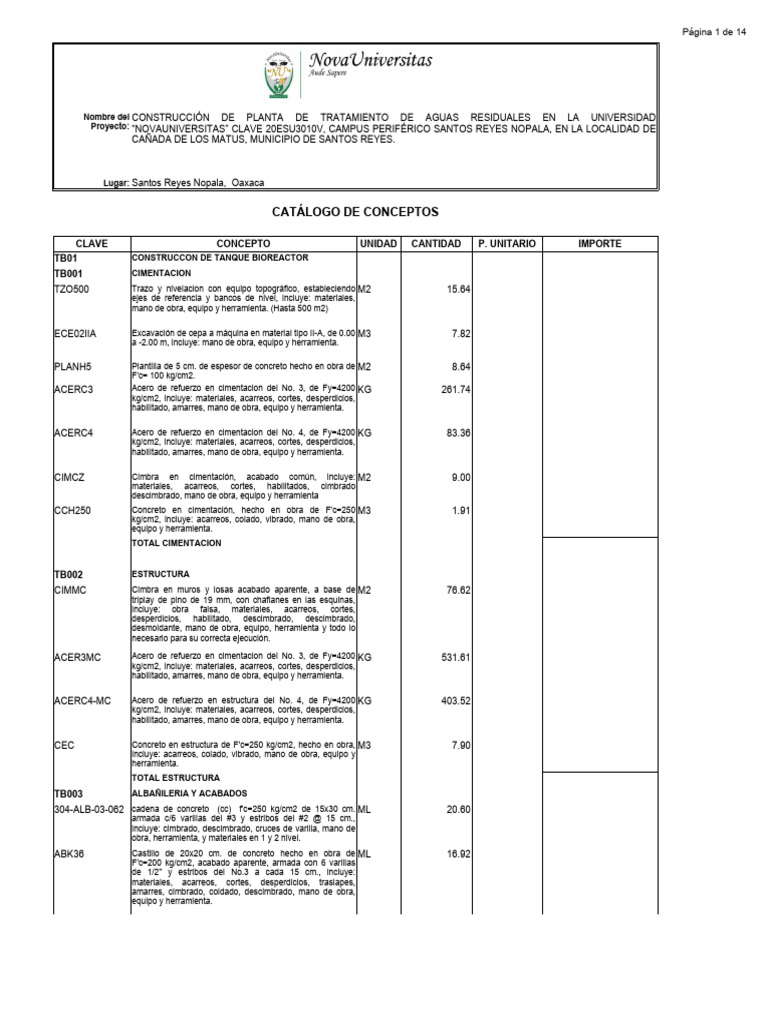 06 Catalogo de Conceptos Ptar | PDF | Tecnología