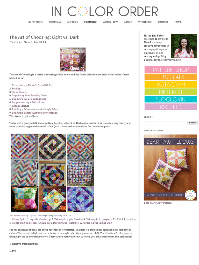 In Color Order - The Art of Choosing - Light vs. Dark | PDF | Quilt | Color